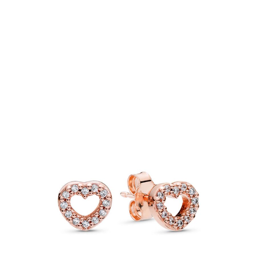 Pandora 280528CZ Ohrstecker Damen Erobertes Herz 14k Rose Gold ...